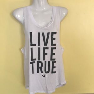 True Religion | Tops | True Religion Logo Black Beaded White Tank Top ...